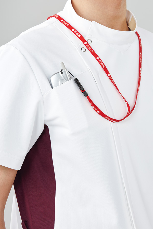 【KAZEN/株式会社アプロンワールド-058-23】レディーススクラブ（ホワイト×ピンク）【ソフトトリコット】 [医療白衣ユニフォーム.com]