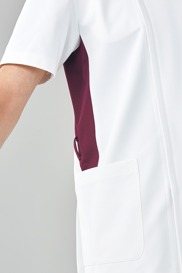 【KAZEN/株式会社アプロンワールド-058-23】レディーススクラブ（ホワイト×ピンク）【ソフトトリコット】 [医療白衣ユニフォーム.com]