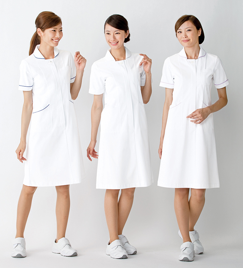 【KAZEN/株式会社アプロンワールド-020-20】ワンピース（ホワイト×ホワイト）【ソフトトリコット】 [医療白衣ユニフォーム.com]