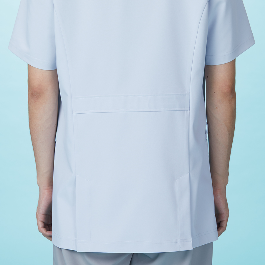 【KAZEN/株式会社アプロンワールド-760-46】メンズジャケット半袖（グレー×ホワイト）【ストレッチセンサー】 [医療白衣ユニフォーム.com]