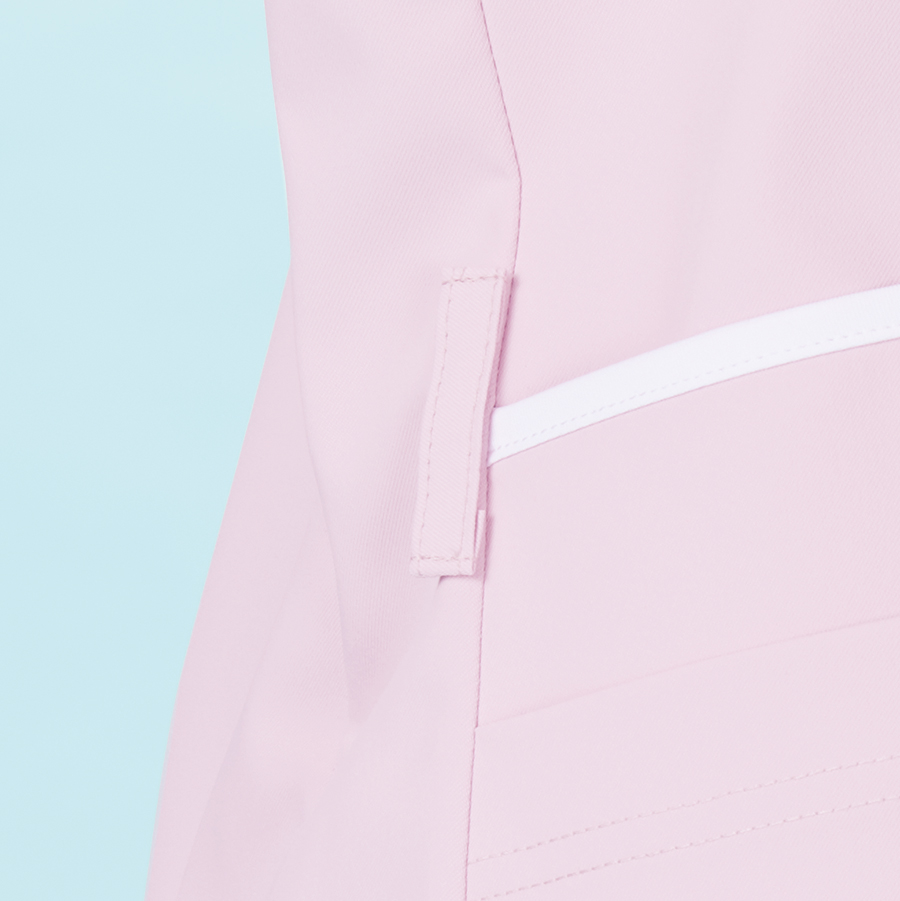 【KAZEN/株式会社アプロンワールド-764-41】レディースジャケット半袖（サックス×ホワイト）【ストレッチセンサー】 [医療白衣ユニフォーム.com]