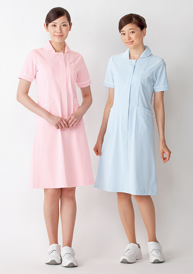 【KAZEN/株式会社アプロンワールド-020-29】ワンピース（パープル×ホワイト）【ソフトトリコット】 [医療白衣ユニフォーム.com]