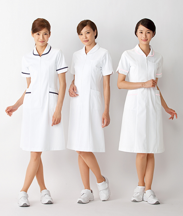 【KAZEN/株式会社アプロンワールド-021-24】ワンピース（ピンク×ホワイト）【ソフトトリコット】 [医療白衣ユニフォーム.com]