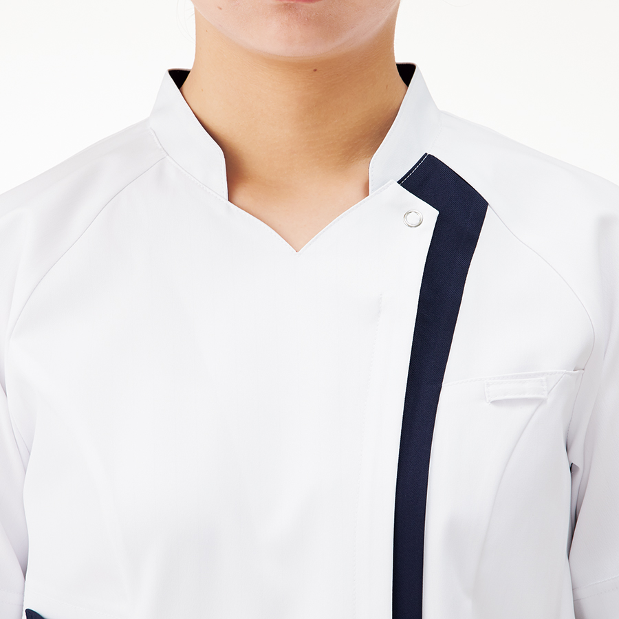 【KAZEN/カゼン-KZN702-43】レディーススクラブジャケット半袖（アンティークローズ×ネイビー）【コンフォートストレッチツイル】 [医療白衣ユニフォーム.com]