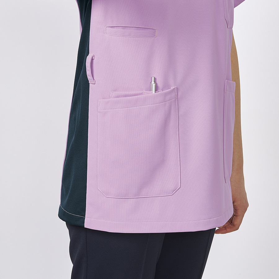 【Mizuno-ミズノ-MZ-0240-C1】男女兼用スクラブ（ホワイト×ネイビー）【コネクト（トリコット）/カチオントリコット】 [医療白衣ユニフォーム.com]