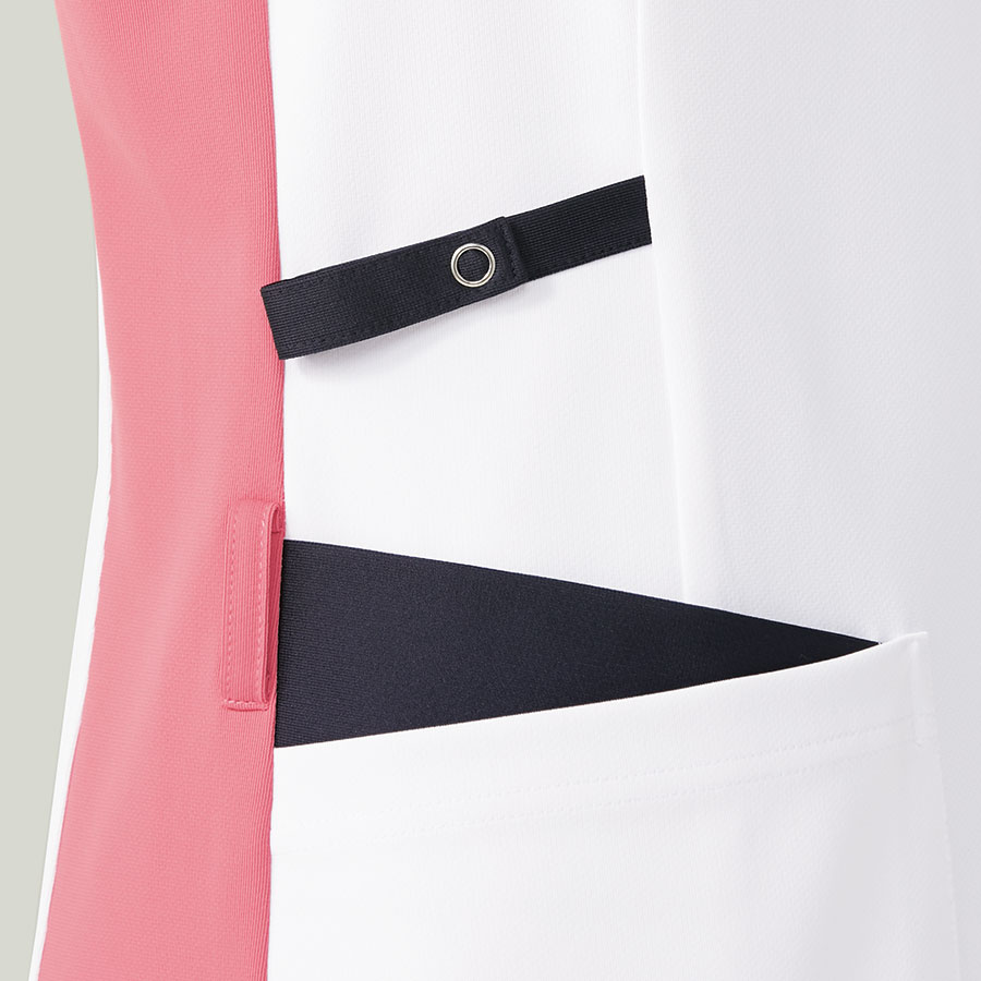 【KAZEN/株式会社アプロンワールド-996-18】レディース半袖スクラブジャケット（ホワイト×プラム×ネイビー）【リアン】 [医療白衣ユニフォーム.com]