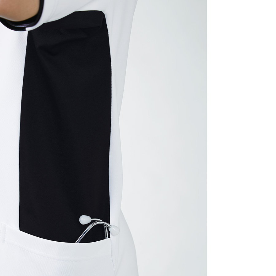 【KAZEN/カゼン-987-28】男女兼用スクラブジャケット半袖（ロイヤルブルー×ネイビー）【リアン 】 [医療白衣ユニフォーム.com]