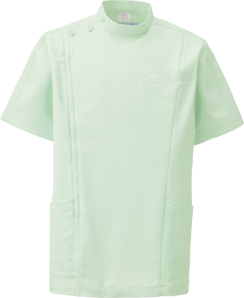 【KAZEN/株式会社アプロンワールド-253-22】メンズ半袖ケーシージャケット（ミントグリーン）【アレニエ】 [医療白衣ユニフォーム.com]