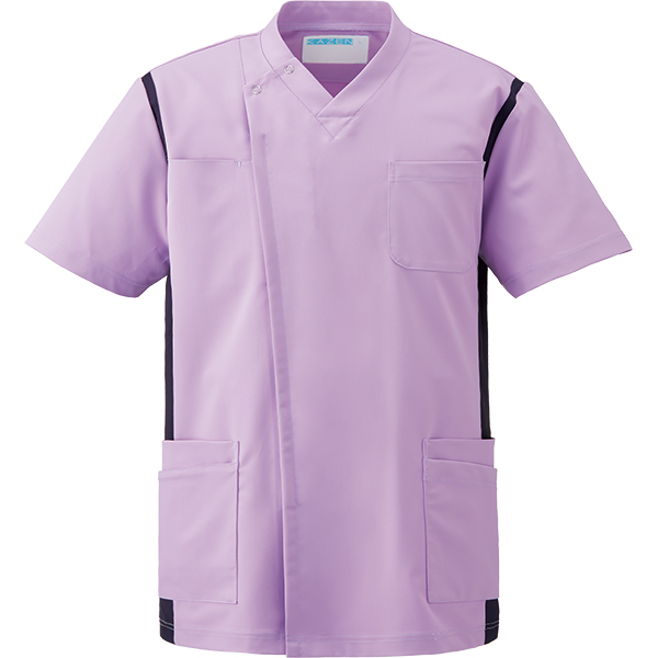 【KAZEN/カゼン-974-53】メンズスクラブ（前開き）（ラベンダー×ネイビー）【ストレッチセンサー 】 [医療白衣ユニフォーム.com]